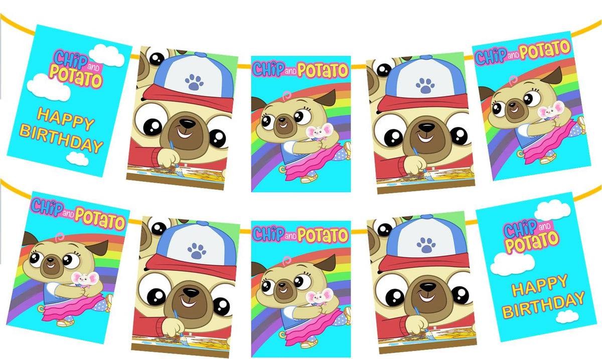 Chip and Potato Happy Birthday Banner, 7ft Long – Party Mania USA